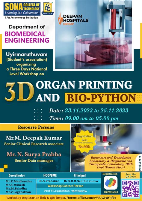 Three Day National Level Workshop On 3d Organ Printing And Bio Python
