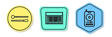 세트 라인 드럼 스틱 음악 신디사이저 및 음악 플레이어 컬러 셰이프입니다 벡터 Mp3 플레이어에 대한 스톡 벡터 아트 및 기타
