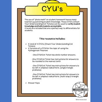 Pythagorean Theorem Exit Tickets CYU S By WaldonMath TPT
