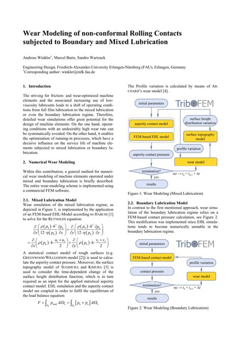 Pdf Wear Modeling Of Non Conformal Rolling Contacts Subjected To Boundary And Mixed Lubrication