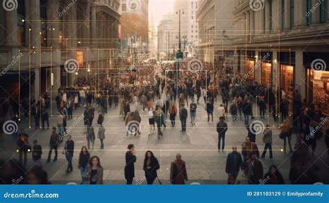 Ai Facial Recognition Scanning Each Person In Crowd On The Street Ai