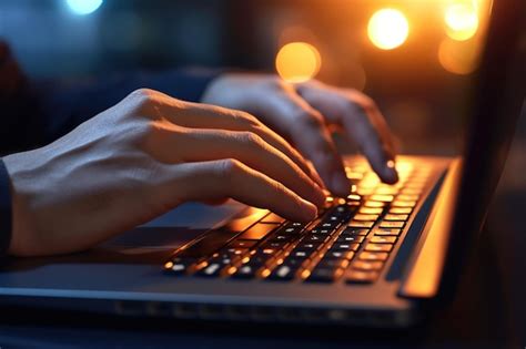 Premium Photo Generative Ai Typing On Keyboard Closeup Shot Hands Using Laptop Computer And