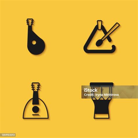 반두라 아프리카 타악기 드럼 발랄라이카 긴 그림자가 있는 삼각형 악기 아이콘을 설정합니다 벡터 0명에 대한 스톡 벡터 아트 및 기타 이미지 Istock