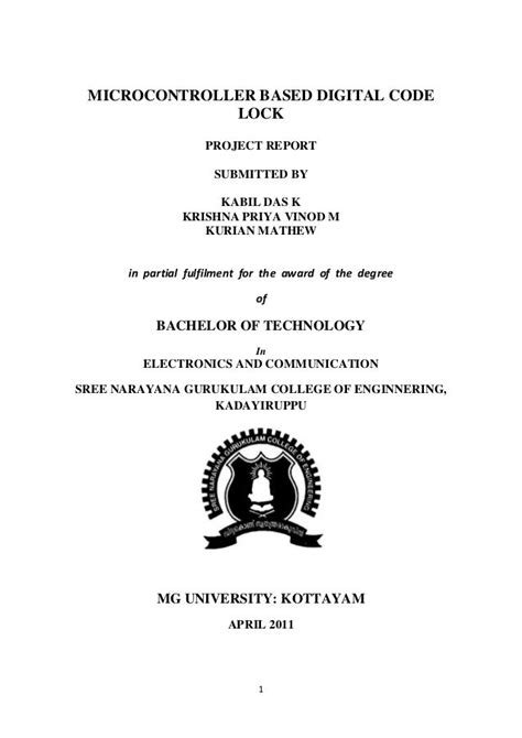 1 Microcontroller Based Digital Code Lock Project Report Submitted By