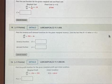 Solved Find The Cost Function For The Given Marginal Cost Chegg
