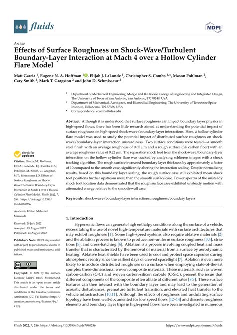 Pdf Effects Of Surface Roughness On Shock Waveturbulent Boundary Layer Interaction At Mach 4