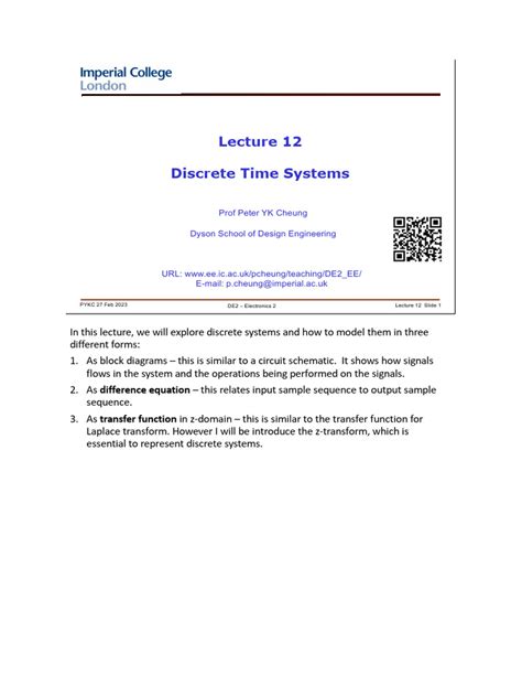 Lecture 12 Discrete Time Systems Notes Pdf Low Pass Filter