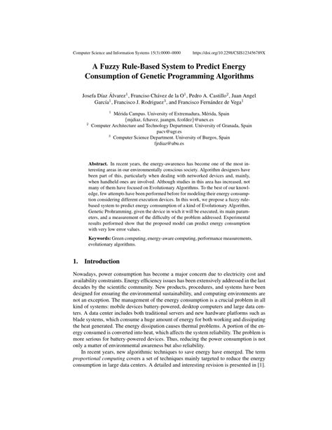 Pdf A Fuzzy Rule Based System To Predict Energy Consumption Of Genetic Programming Algorithms