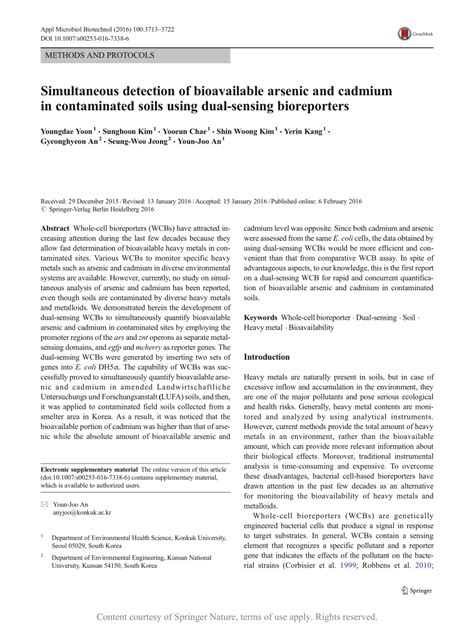 Simultaneous Detection Of Bioavailable Arsenic And Cadmium In