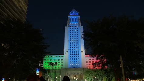 Heres Why La City Hall Was Lit Up In Blue Green White And Red Nbc