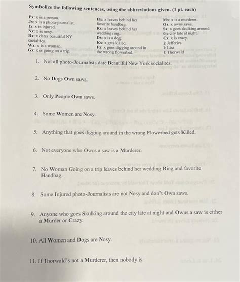 Solved Symbolize The Following Sentences Using The