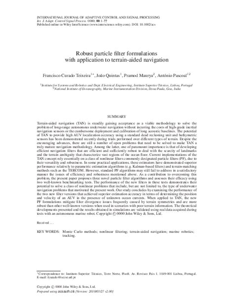 pdf robust particle filter formulations with application to terrain
