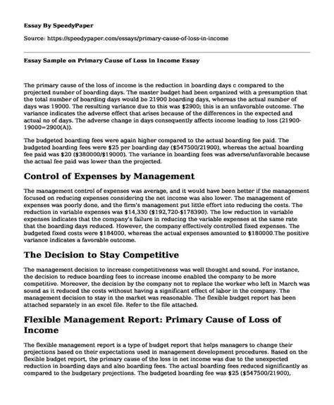 📚 Essay Sample On Primary Cause Of Loss In Income