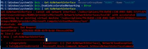 Azure Accelerated Networking Enable Error PowerShell Status Code