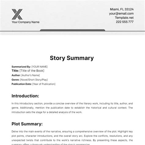 Short Story Summary Template Edit Online And Download Example