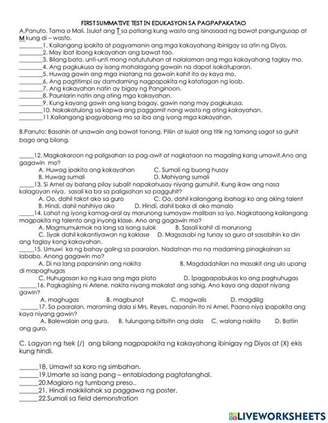 Esp Summative Test Summative Test Summative Summative Assessment Bilarasa