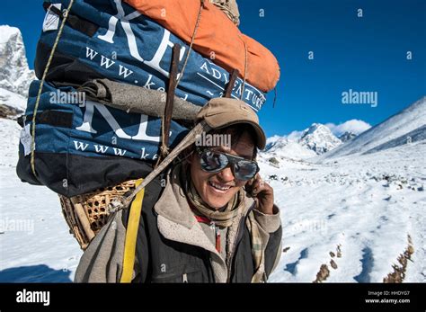 A Sherpa Near Dingboche Hauling Gear To Everest Base Camp For The