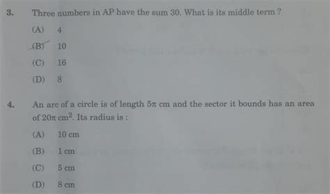 Three Numbers In Ap Have The Sum 30 What Is Its Middle Term A 4 B 1