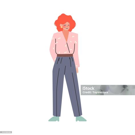 80년대 패션 스타일의 옷과 헤어스타일을 한 아름다운 젊은 여성 복고풍 스타일의 패션 의상 만화 벡터 일러스트레이션을 입은 사업가 길이에 대한 스톡 벡터 아트 및 기타
