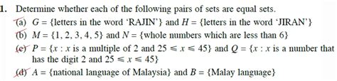 Solved 1 Determine Whether Each Of The Following Pairs Of Sets Are