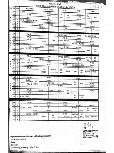 Time Table Btech 1st Year Pdf