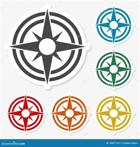 Multicolored Paper Stickers Compass Icon Stock Vector Illustration