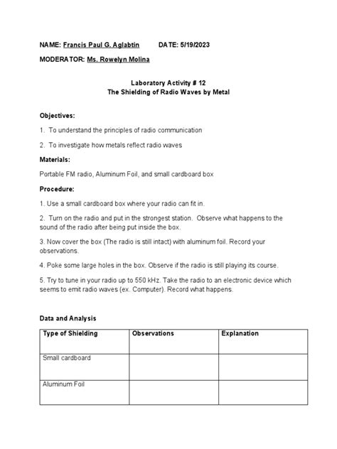 Ys 11 Laboratory Activity 12 Pdf