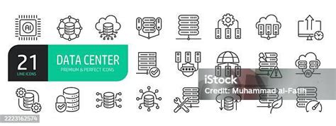데이터 센터 라인 아이콘 집합입니다 서버 호스팅 네트워크 클라우드 컴퓨팅 등과 같은 아이콘을 포함합니다 Cpu에 대한 스톡 벡터 아트 및 기타 이미지 Istock