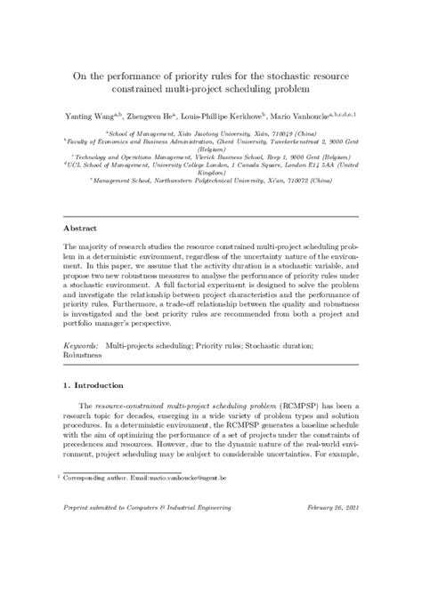Pdf On The Performance Of Priority Rules For The Stochastic Resource