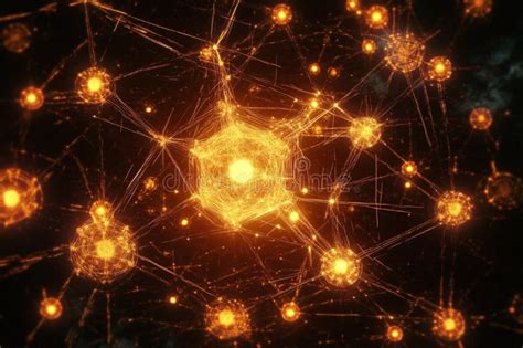 Abstract Neural Network Golden Connections Digital Art Background Web Dark Brain Lines Nodes