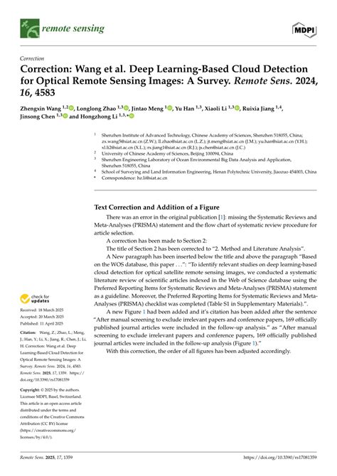 Pdf Correction Wang Et Al Deep Learning Based Cloud Detection For Optical Remote Sensing