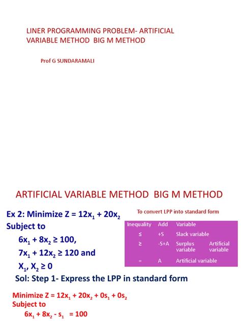 liner programming problem artificial variable method big m method pdf