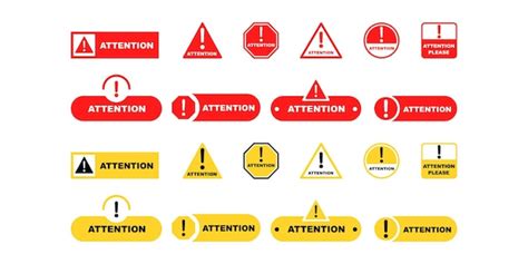 주의 표시 세트 느낌표가 있는 빨간색 경고 레이블 중요한 메시지 또는 정보 프리미엄 벡터