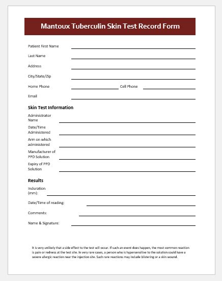 Printable Blank Tb Skin Test Form Template Printable Templates Form Example Download