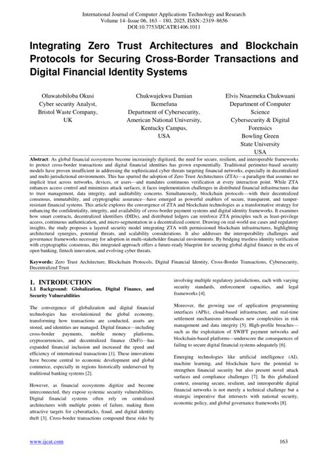 Pdf Integrating Zero Trust Architectures And Blockchain Protocols For Securing Cross Border