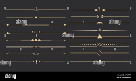 Text Devider Set Gold Line Minimal Separators Elegant Doodlle Borders