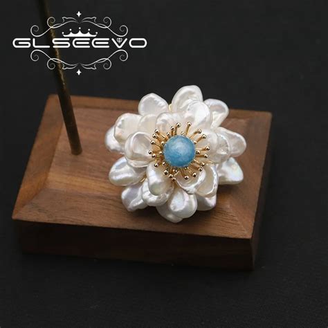 명품브로치 Gleseevo 바다 블루 꽃 천연 타히티안 바로크 진주 여성 브로치 우아함 티몬