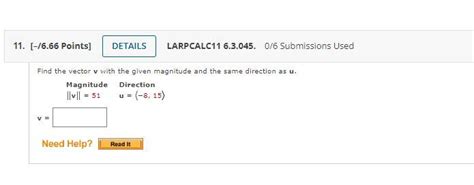 Solved Find The Vector V With The Given Magnitude And The Chegg