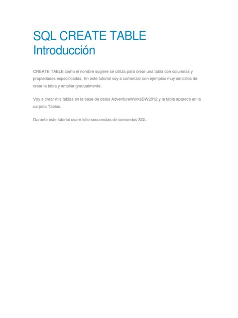 Sql Create Table Introducción Pdf Sql Tabla Base De Datos