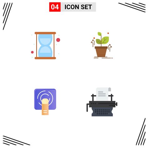 Pictogram Set Of 4 Simple Flat Icons Of Efficiency Finger Tuch Plant Success Copywriting