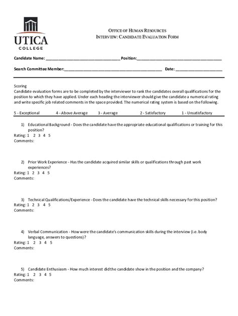 Fillable Online Candidate Evaluation Form Templates Fax Email Print