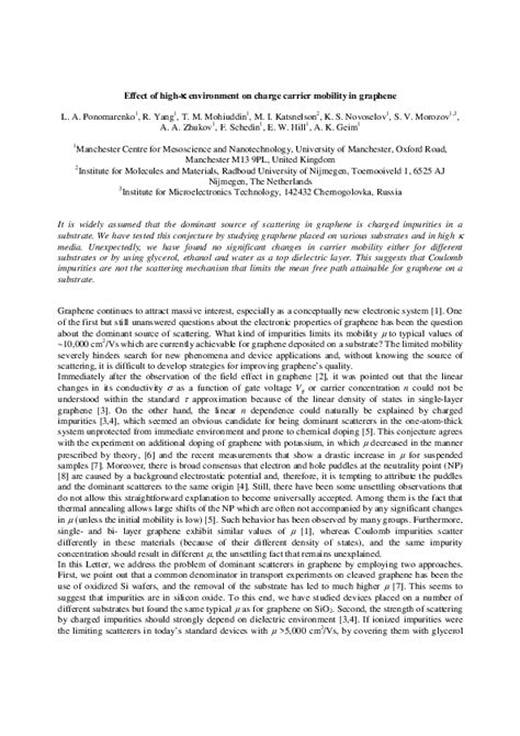 Pdf Effect Of A High κenvironment On Charge Carrier Mobility In Graphene