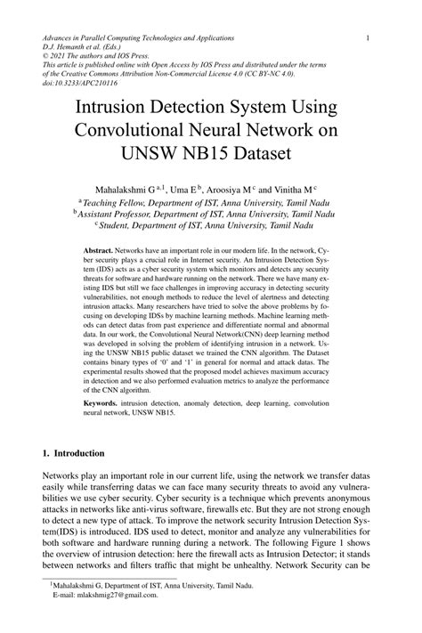 PDF Intrusion Detection System Using Convolutional Neural Network On UNSW NB Dataset
