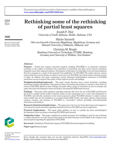 Rethinking Some Of The Rethinking Of Partial Least Squares Pdf Structural Equation Modeling