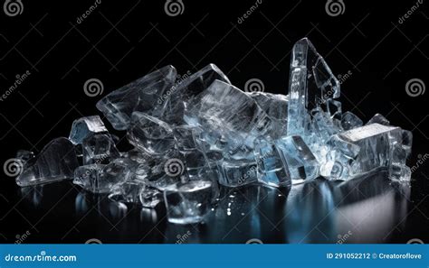 shattered icy blocks lying on black background generative ai stock