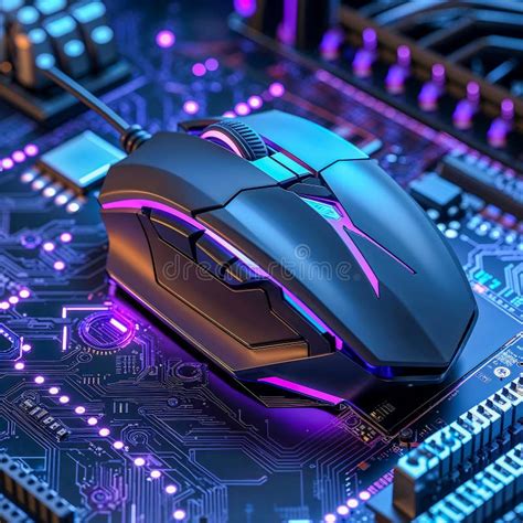 Futuristic Gaming Mouse With Angular Design On Circuit Board Stock