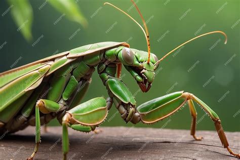 Premium Photo Giant Shield Mantis Closeup With Self Defense Position