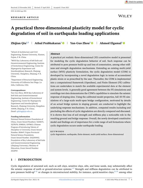 PDF A Practical Three Dimensional Plasticity Model For Cyclic Degradation Of Soil In
