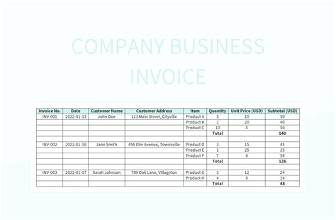 Free Business Invoice Templates For Google Sheets And Microsoft Excel Slidesdocs