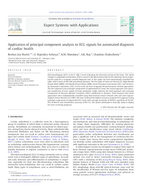 Pdf Application Of Principal Component Analysis To Ecg Signals For
